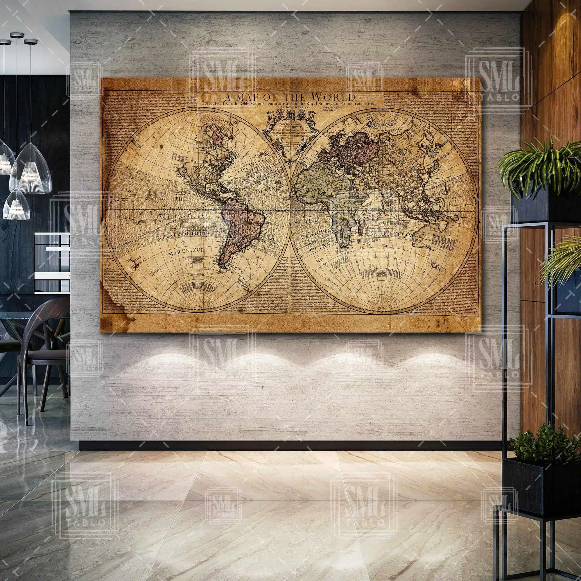 Eski Dünya Haritası World Map Yatay Kanvas Tablo