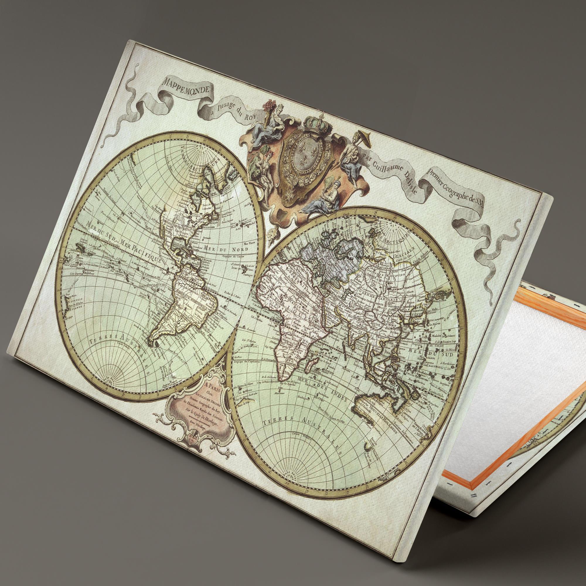 Nostalji Dünya Haritası Retro World Map Yatay Kanvas Tablo