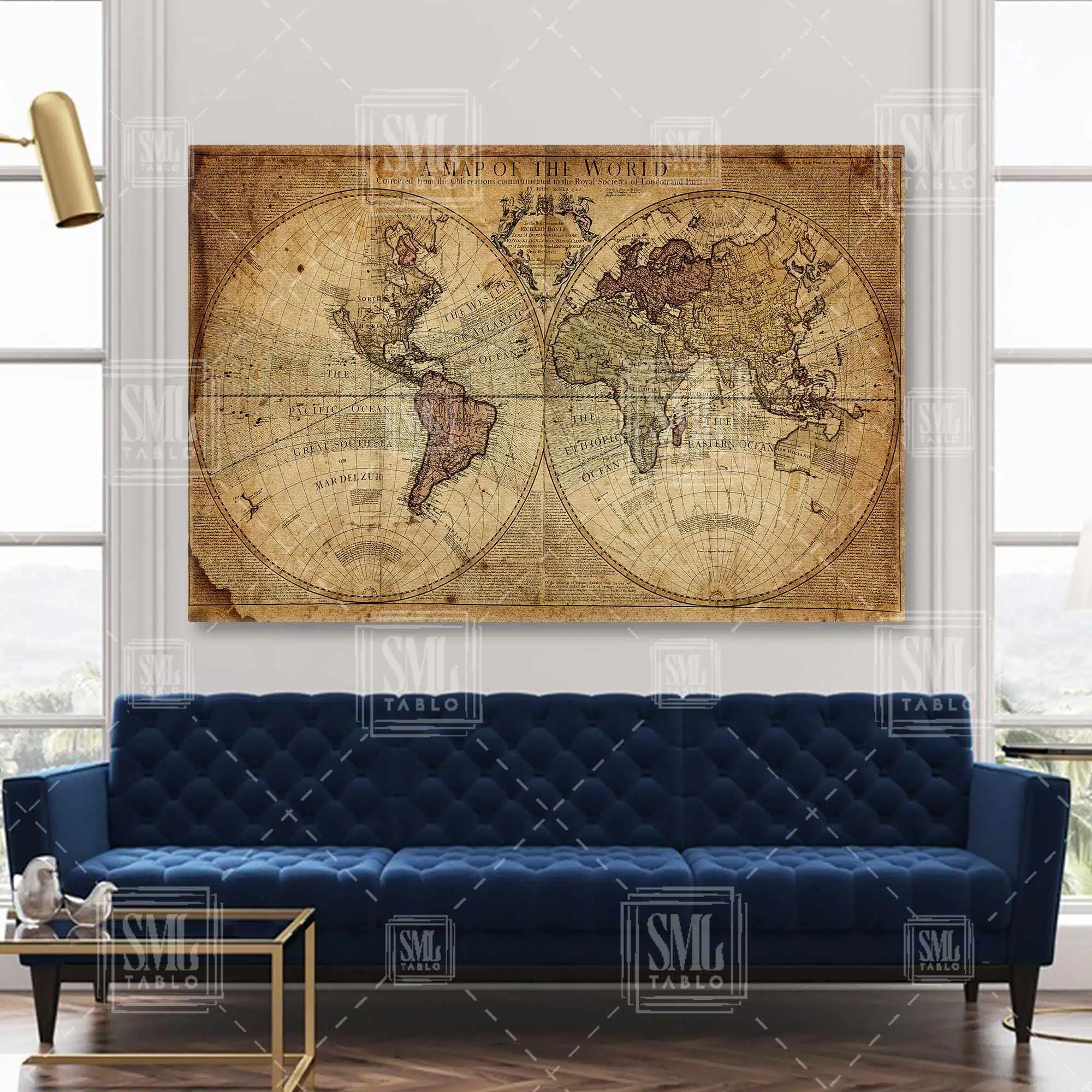 Eski Dünya Haritası Vintage World Map Yatay Kanvas Tablo
