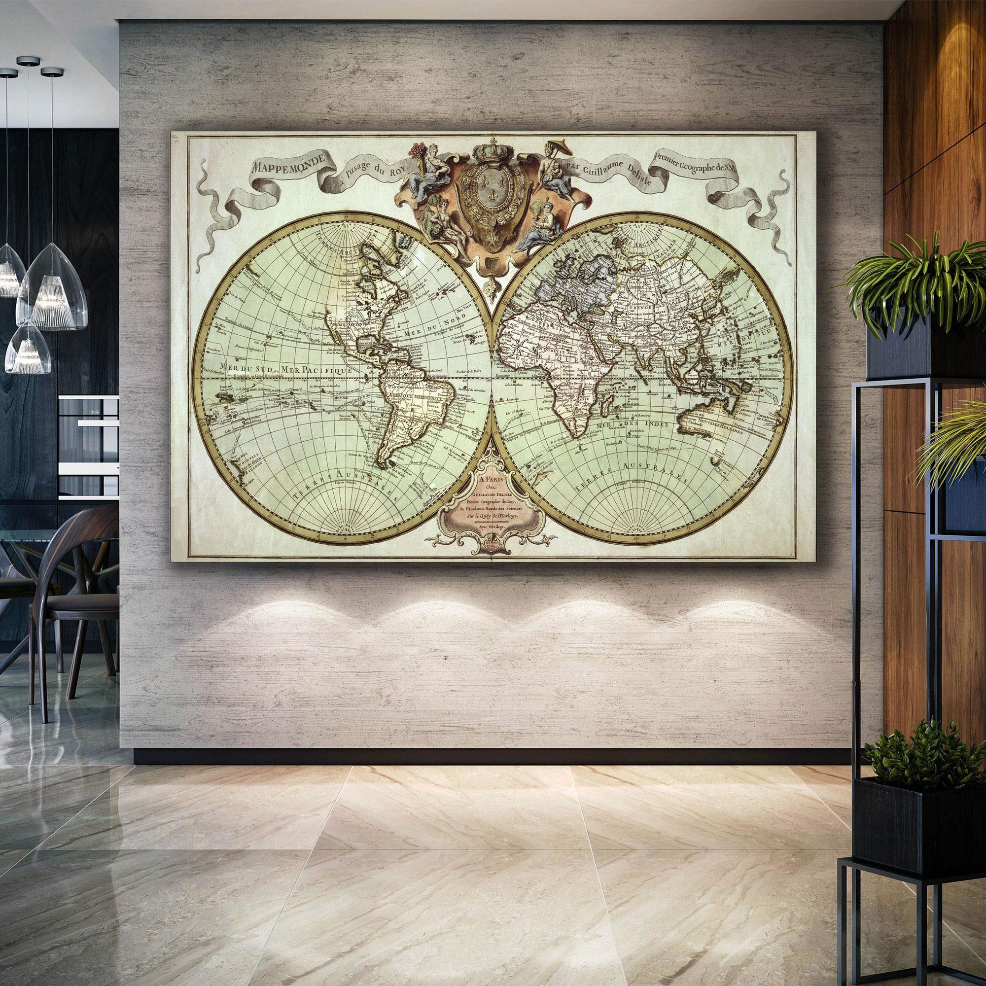 Nostalji Dünya Haritası Retro World Map Yatay Kanvas Tablo